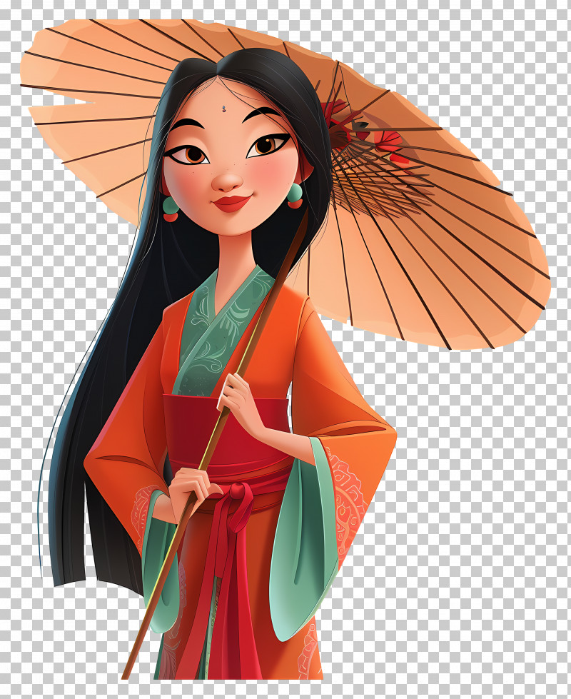Mulan Princess - Elegant Woman With Traditional Umbrella PNG, Clipart ...