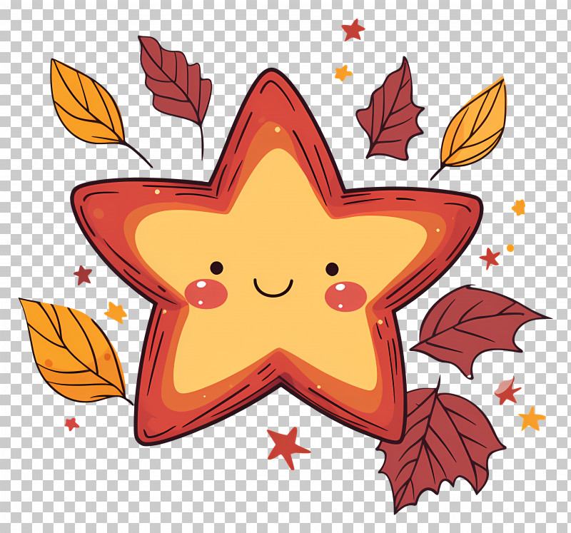 Animated Star - Autumn Star With Leaves And Smiling Face PNG, Clipart ...