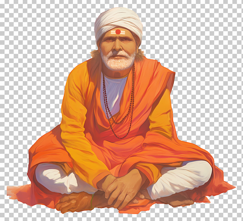 Gadge Maharaj - Elderly Man In Spiritual Orange Attire PNG, Clipart ...