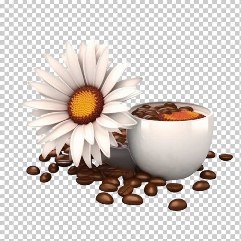 Coffee Beans - Coffee Cup With Daisy Flower And Beans PNG, Clipart ...