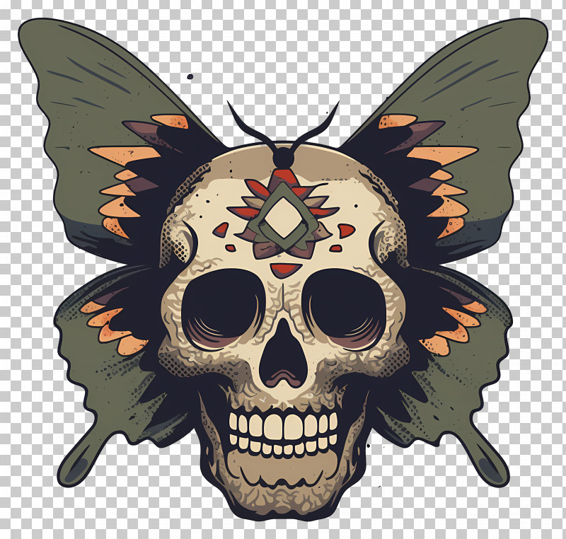 Butterfly Skull Tattoo - Artistic Skull With Butterfly Wings PNG ...