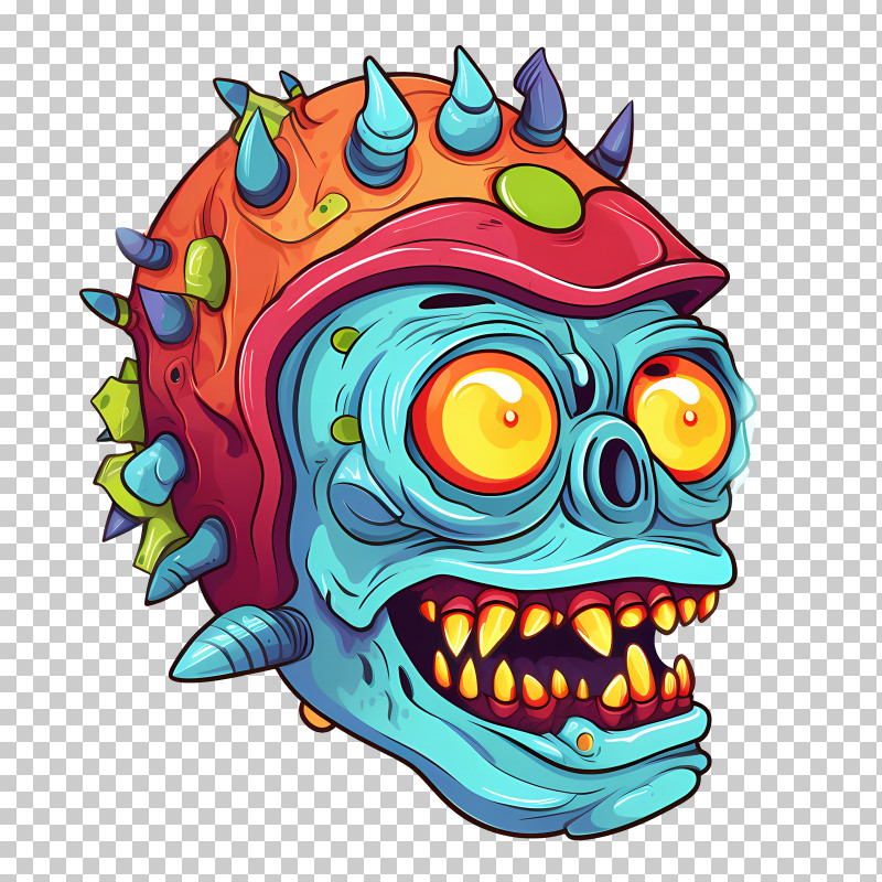 Zombie Skull - Helmeted Zombie Cartoon With Spiky Details PNG, Clipart ...