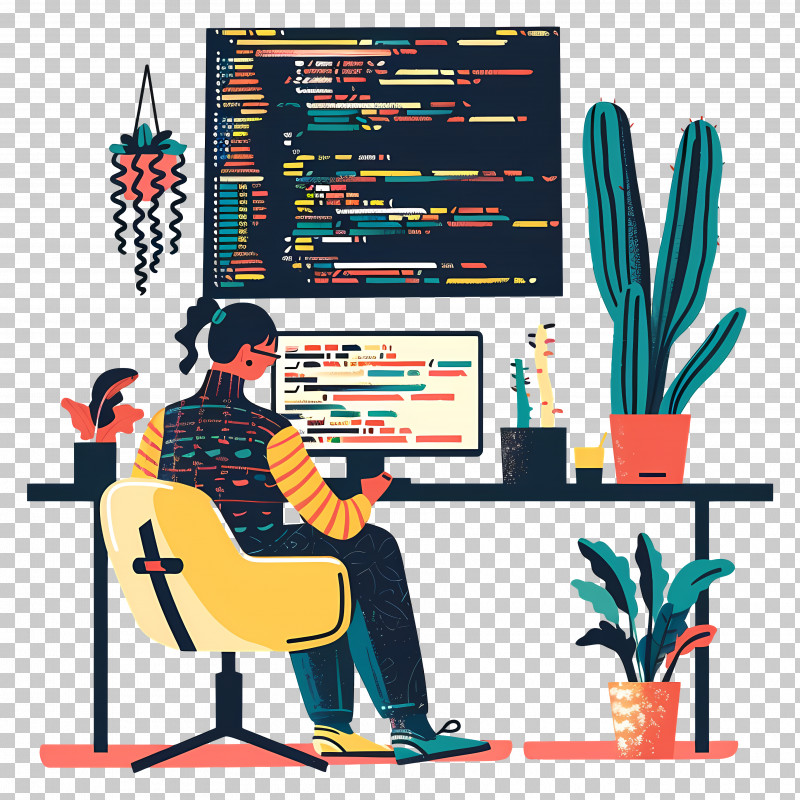 Coding Coder At Desk With Multiple Monitors Png Clipart Coding Digital Art Monitors