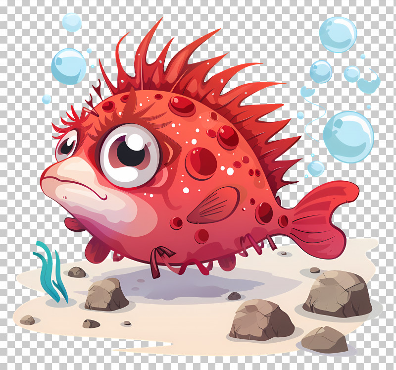 Cute Pufferfish - Cute Cartoon Red Fish Illustration PNG, Clipart ...