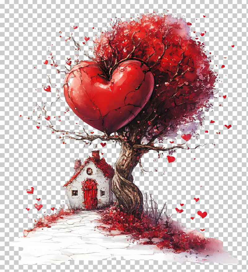 Valentines Day - Heart Tree With House PNG, Clipart, Affection, Fantasy ...