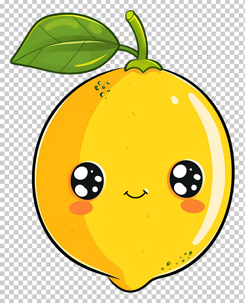 Cute Lemon With Leaf And Face - Adorable Kawaii Lemon Drawing PNG ...